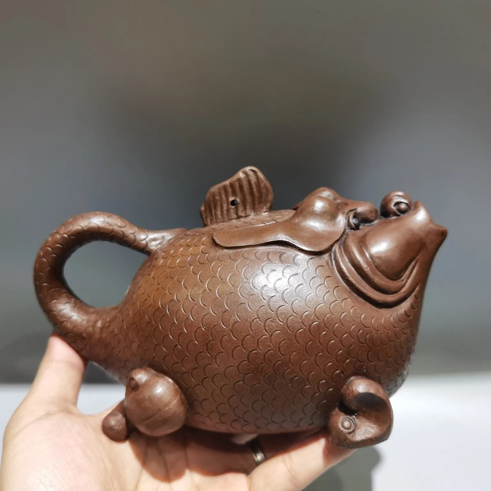 Chinese Yixing Purple Clay Pot Dragon Fish Pot Kettle Flagon Teapot ...