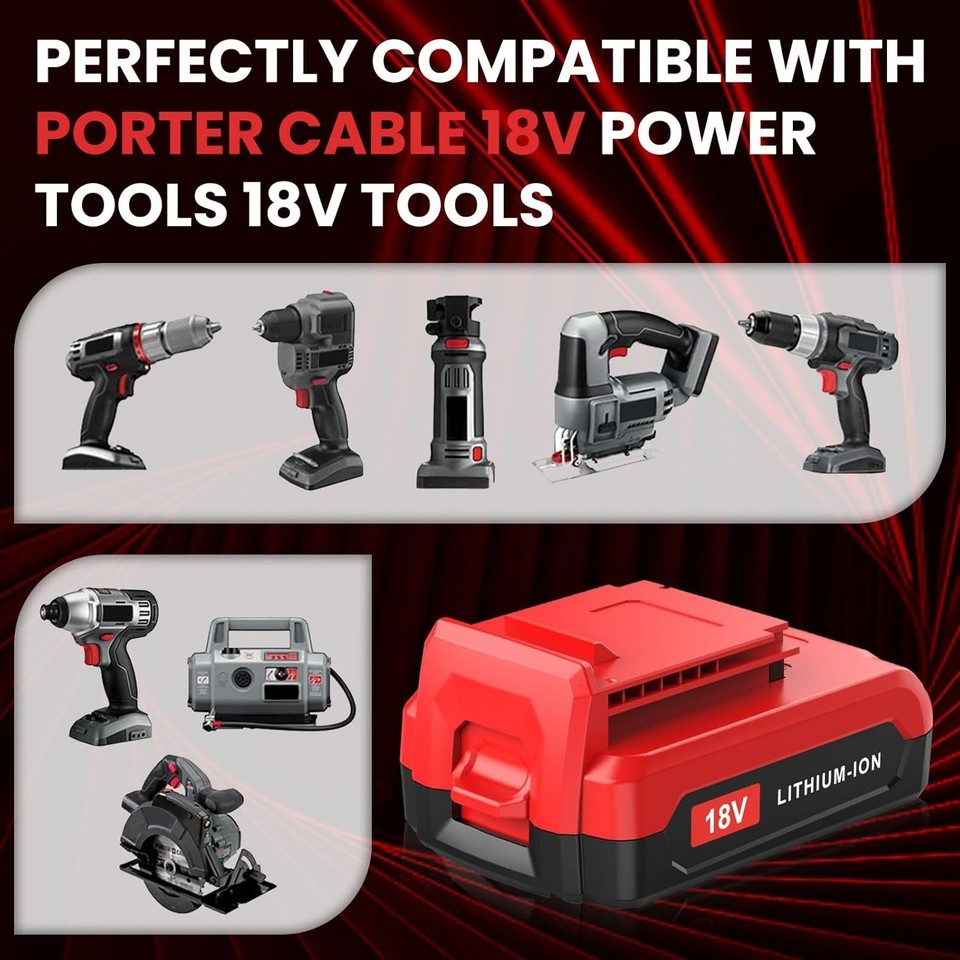 2PACK 18V Lithium Battery /Charger for Porter Cable 18 Volt PC18B ...