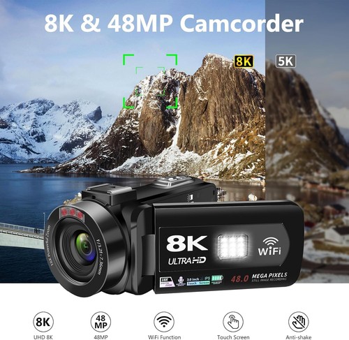 Video Camera 8k Camcorder 48MP UHD WiFi IR Night Vision Vlogging Black2 ...