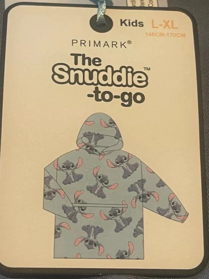 PRIMARK DISNEY STITCH THE SNUDDIE TO GO HOODED BLANKET GOWN ZIP UP BAG ...