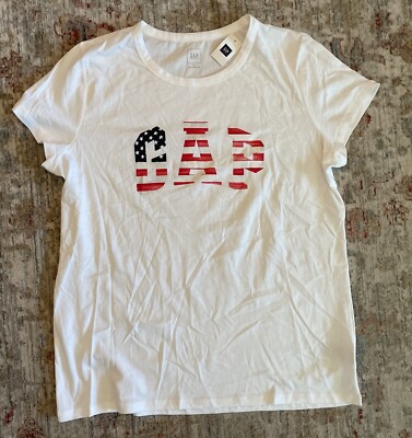 NEW!!! GAP White T-Shirt Tee Flag Logo Patriotic USA Cotton Women XL ...