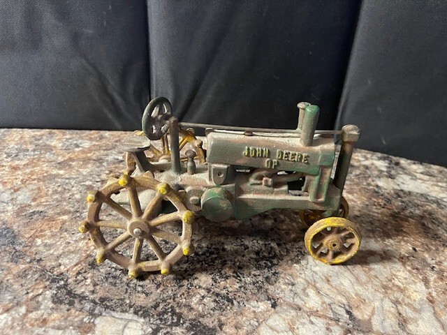2 Vintage John Deere Tractors OP Cast Iron Green And Yellow Farm ...