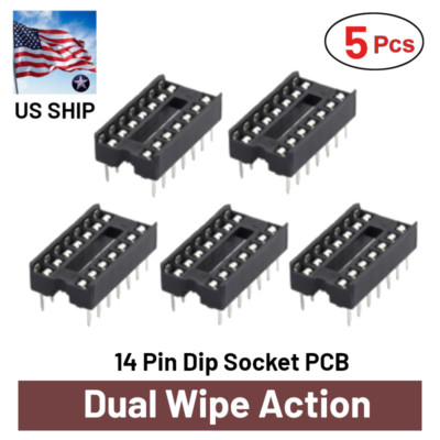 5 Pcs 14 Pin DIP IC Socket Adaptor Solder Type PCB-Mount | Dual Wipe ...