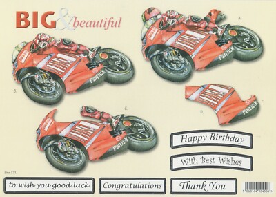 A4 Die Cut Decoupage With Backing Paper Cardmaking Motorcycle Racing ...