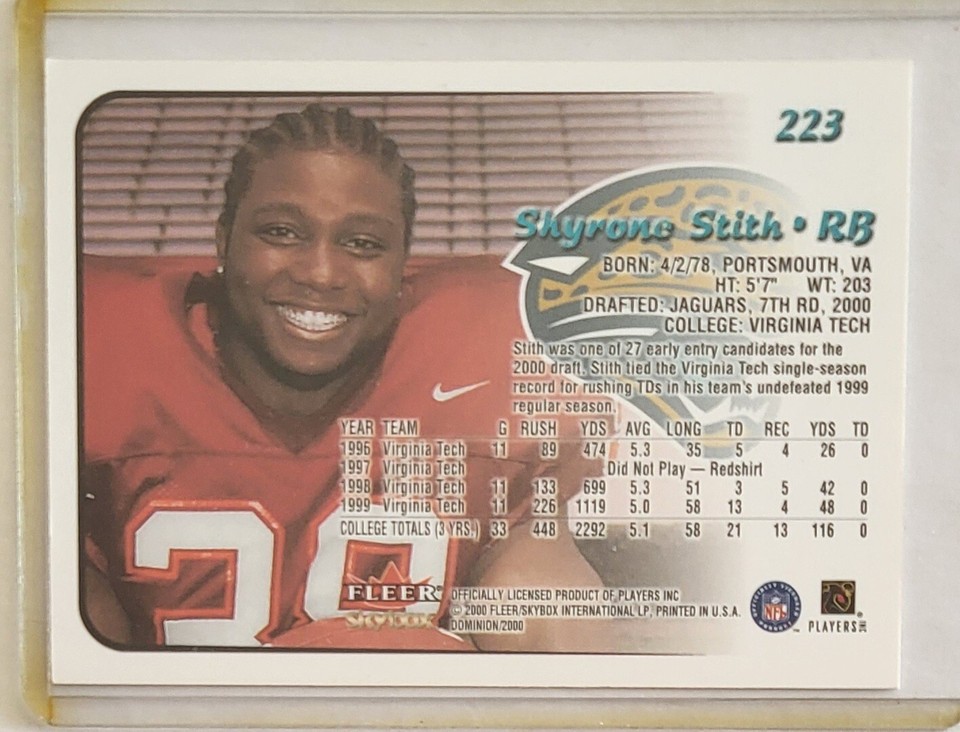 2000 Fleer SkyBox Dominion Rookie #223 Shyrone Stith Jacksonville ...
