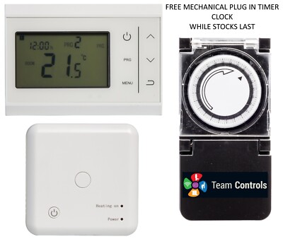 Digital RF Programmable Room Thermostat & Receiver + Free Plug in Timer ...