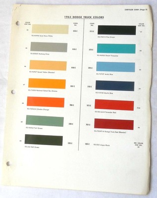 1963 DODGE TRUCK DUPONT COLOR PAINT CHIP CHART ORIGINAL MOPAR | eBay