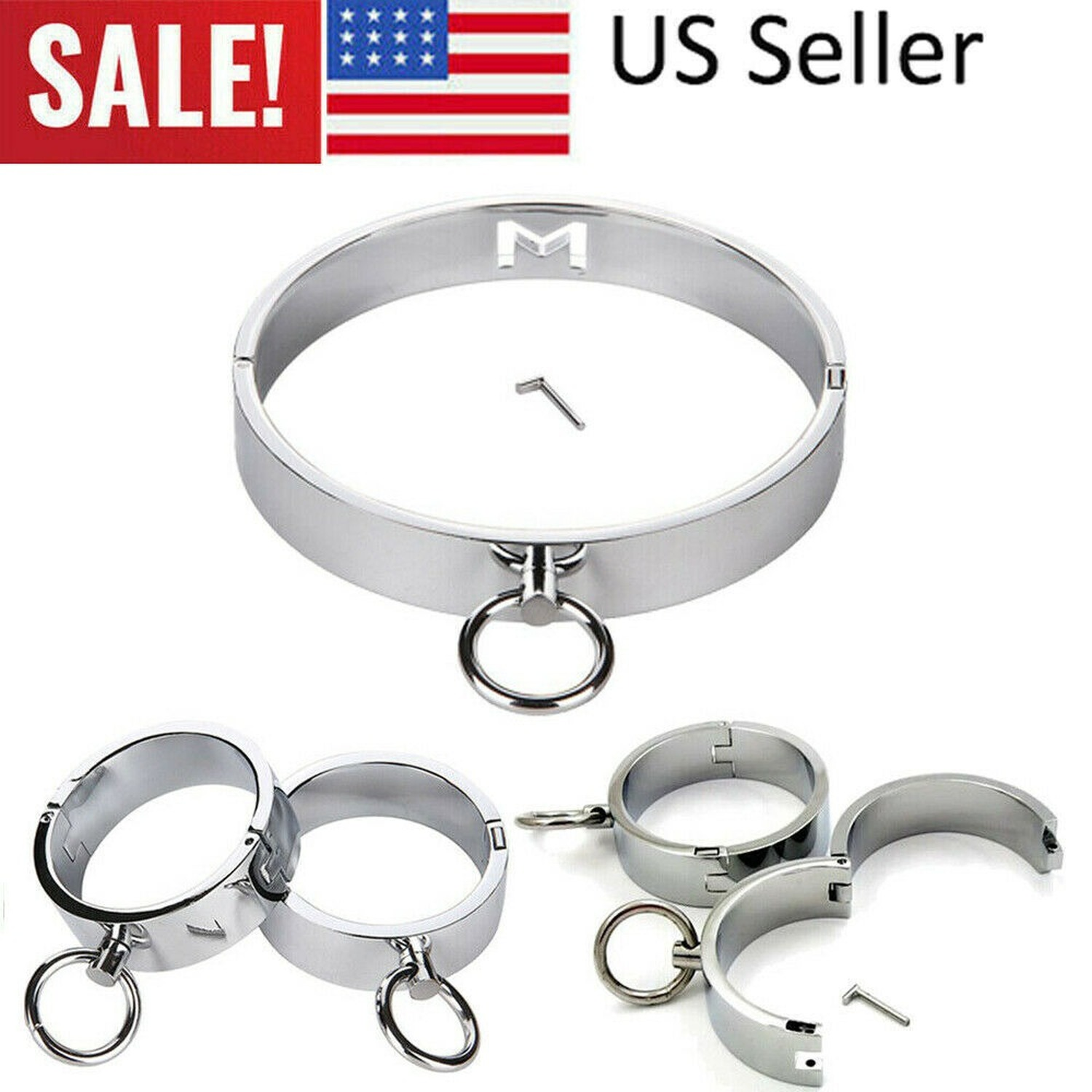 Metal Bondage Neck Collar Shackles Handcuffs Ankle Wrist Cuffs BDSM ...