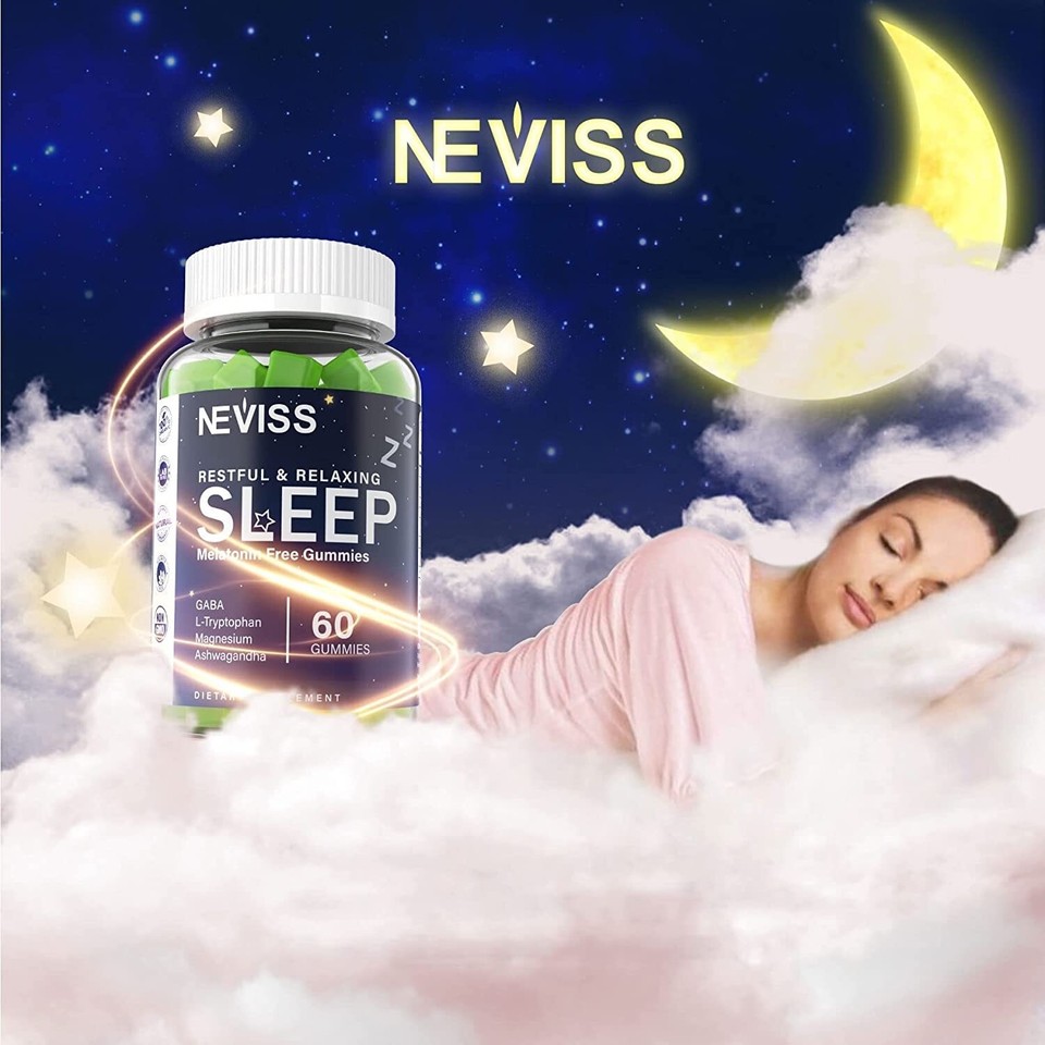 2 Pack NEVISS Melatonin Free Sleep Aid Gummies for Adults - GABA, L ...
