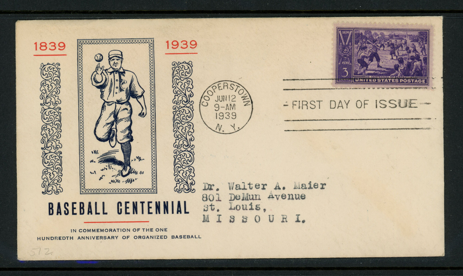 1939 FDC Scott # 855-85 VF Cover Cachet Baseball Centennial 100 Yrs MLB ...