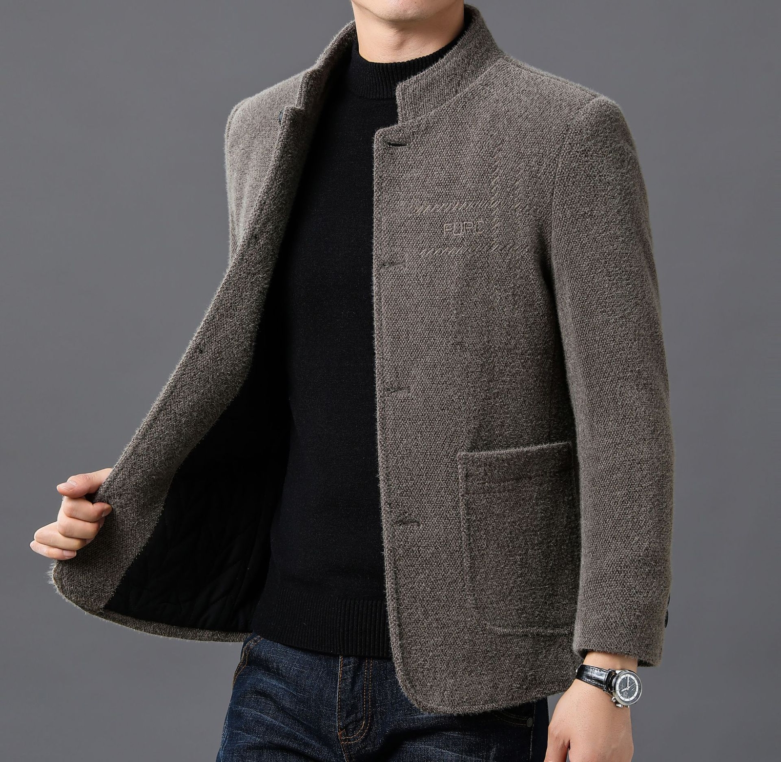 Winter Woolen Stand Collar Coat Men's Casual Wool Cotton Coat Jacket ...