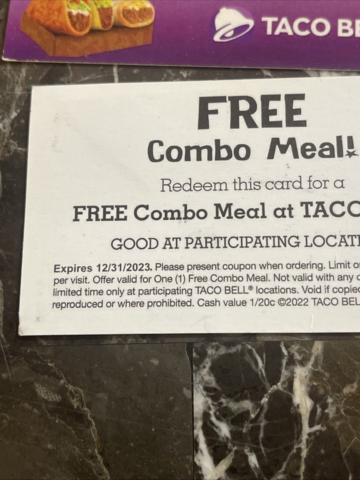 lot of 4 Taco Bell Restaurant Free Combo Meal Exp 12/31/23 | eBay