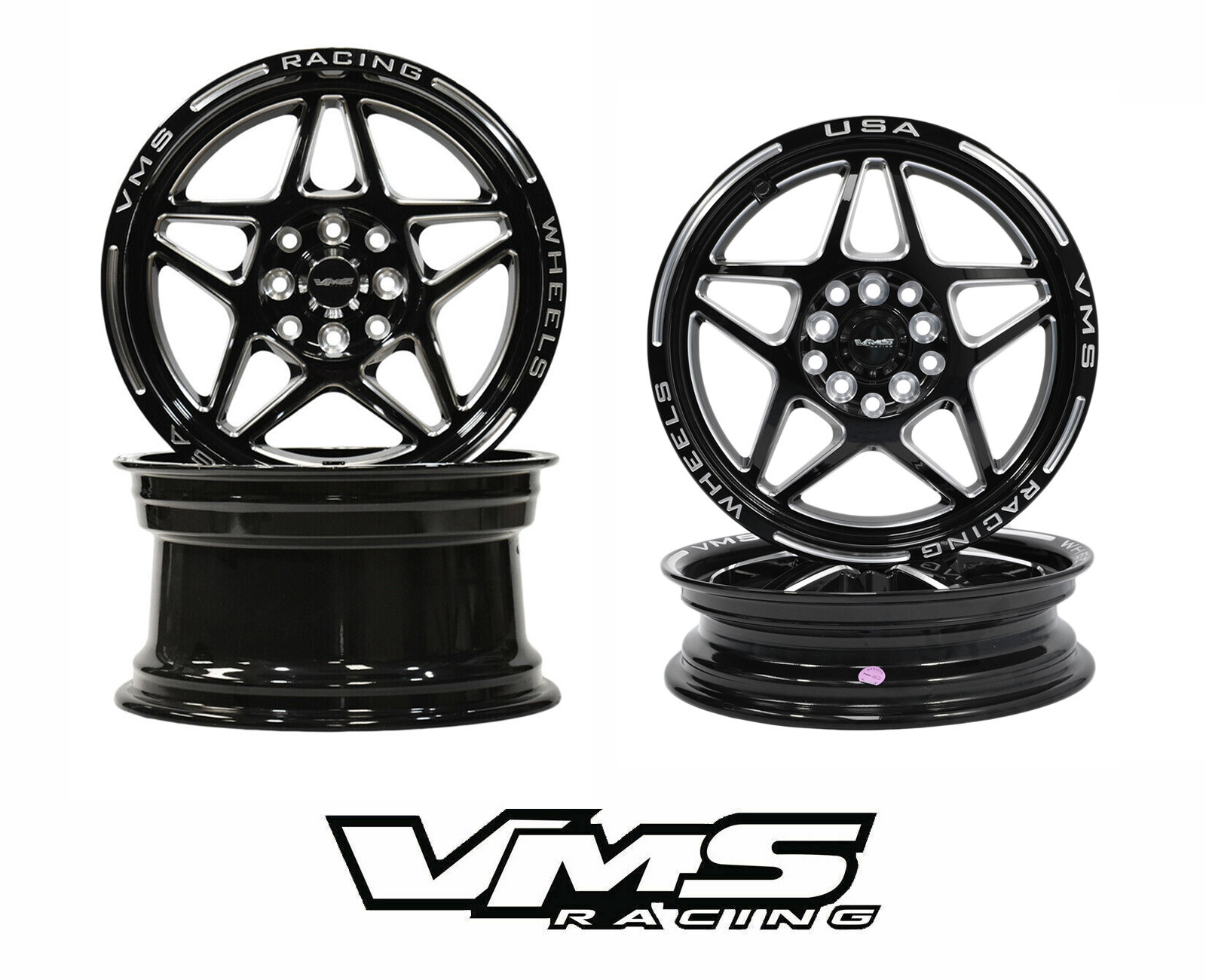 VMS RACING DELTA F/R DRAG RACE WHEELS RIMS SET 15X8 15X3.5 FOR DODGE ...