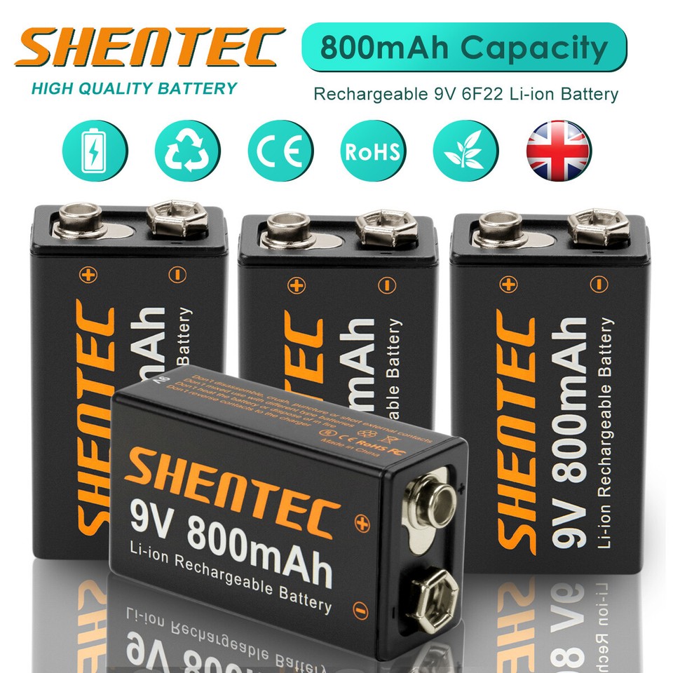 9 Volt Block 6F22 9V Lthium Li-ion Rechargeable Battery + 4 Slot ...