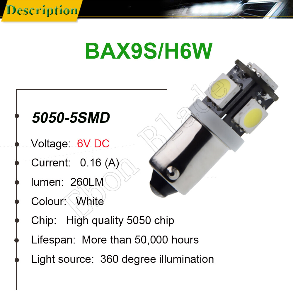 2 X BAX9S H6W 5 LED Light 5050-SMD T4W Bayonet Interior Globe 6000K ...