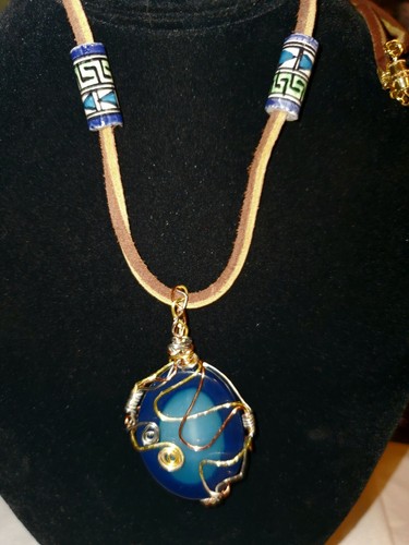 Fused Glass Pendant Necklace On Leather Suede Handmade Southwestern | eBay