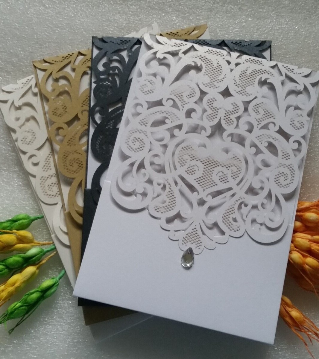Laser Cut Pocket Wedding Invitations Purple Tri Fold Laser Cut Wedding