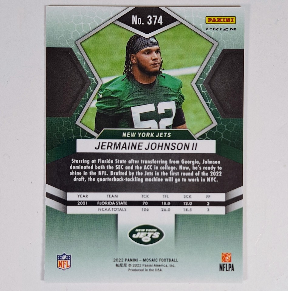 2022 Mosaic JERMAINE JOHNSON II Red Sparkle RC SP #374 New York Jets Rookie | eBay