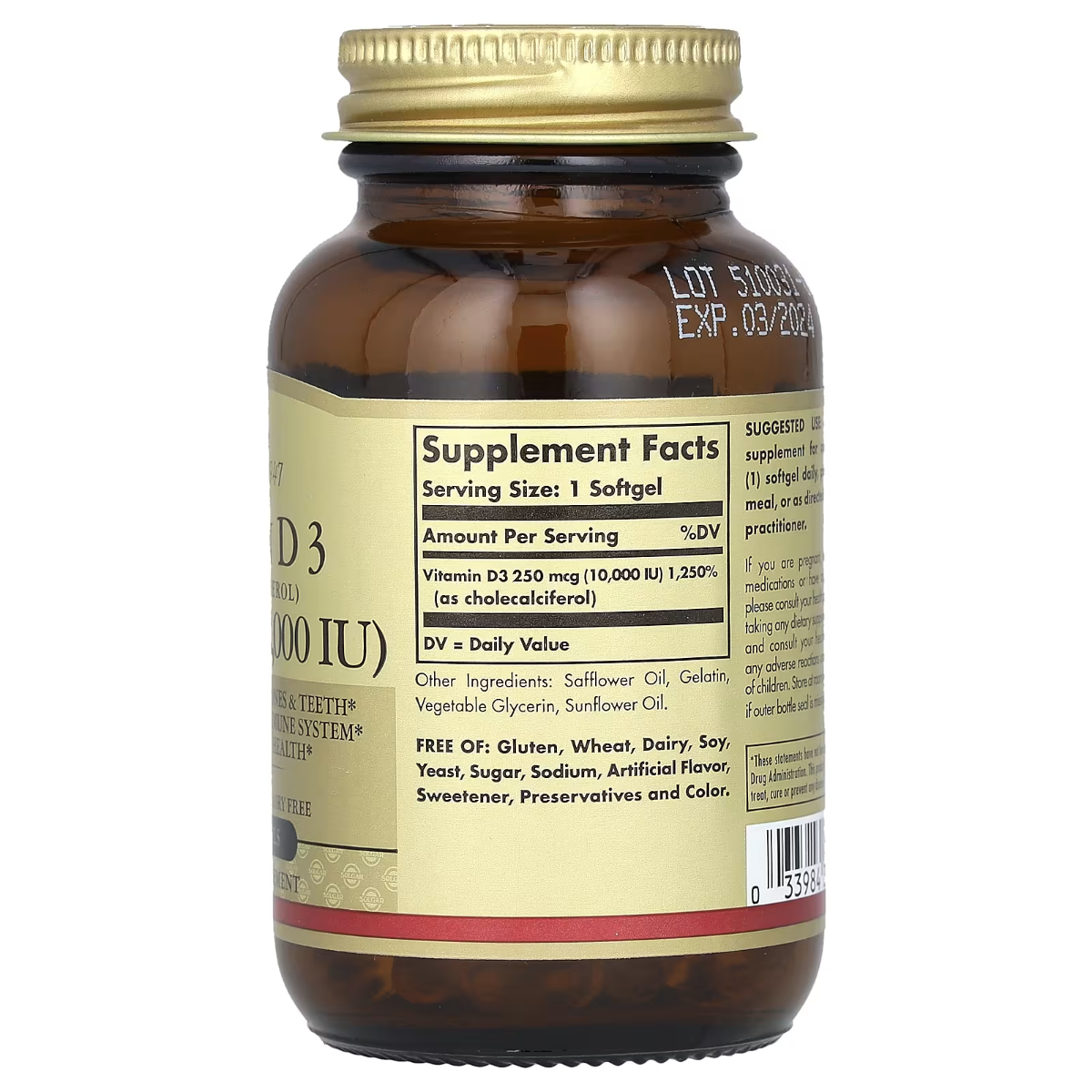 Solgar, Vitamin D3 (Cholecalciferol), 250 mcg (10,000 IU), 120 Softgels ...