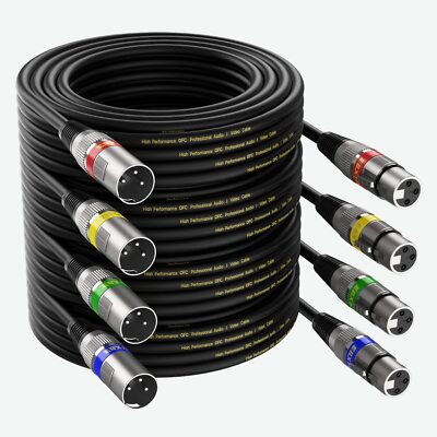 XLR Cable 10 ft 4 Pack - Stage Light DMX Cable Premium Balanced 3-Pin ...