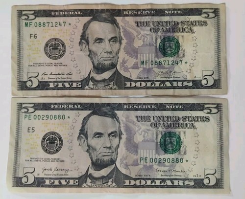 Pair of $5 **STAR NOTE** Bills ((2013, 2017A)) Good Condition! | eBay