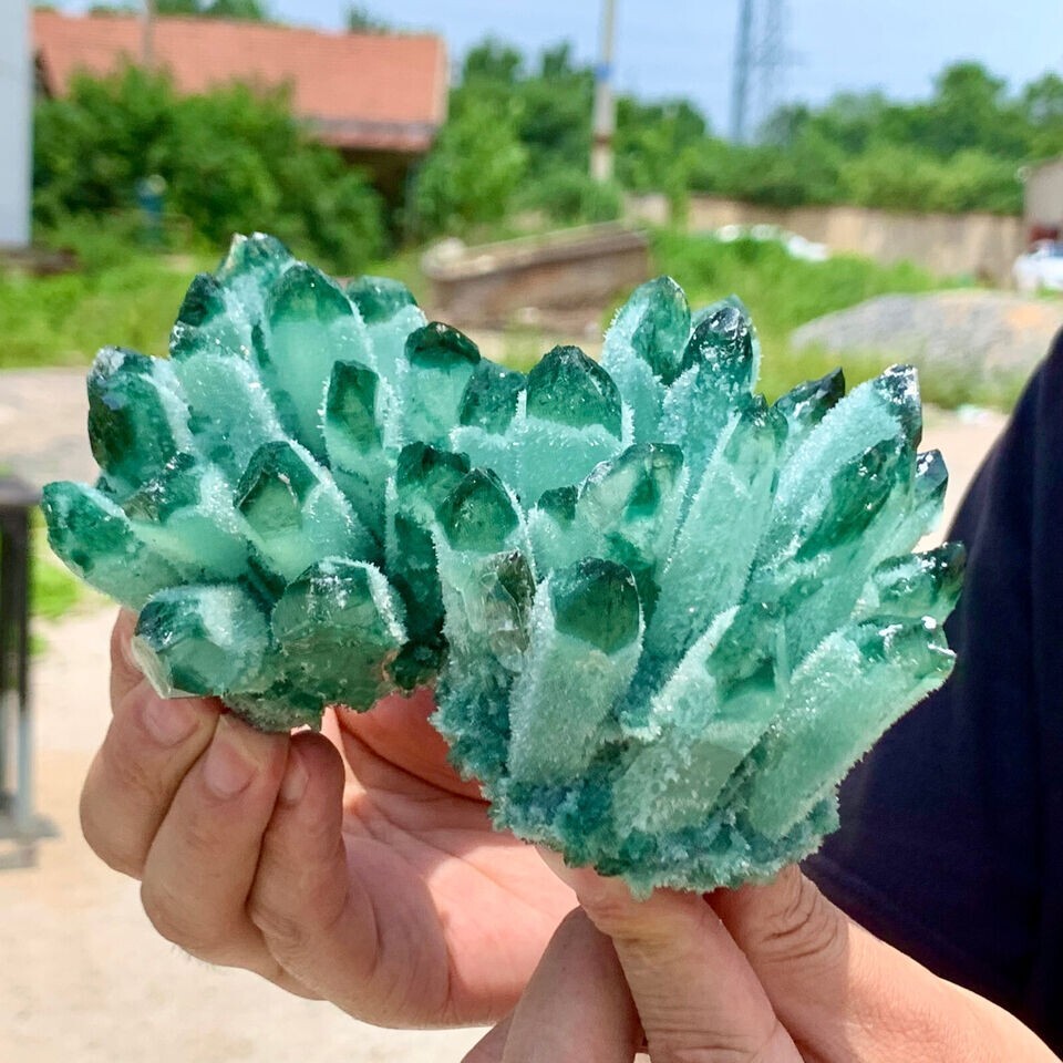 300g+ Natural Raw Green Ghost Phantom Geode Cluster Mineral Specimen ...