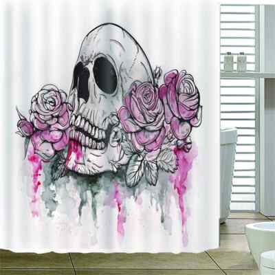 A Skeleton Biting Roses 3D Shower Curtain Waterproof Fabric Bathroom ...