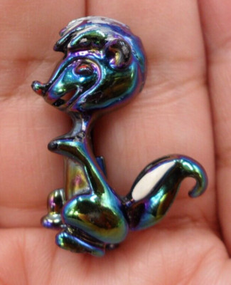 Vintage Skunk Brooch Iridescent Blue Enamel Cartoon Character Figural ...