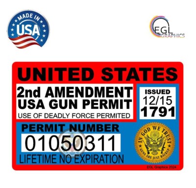 USA 2nd Amendment License Sticker Gun Permit Funny Decal Bumper Jdm 2A ...