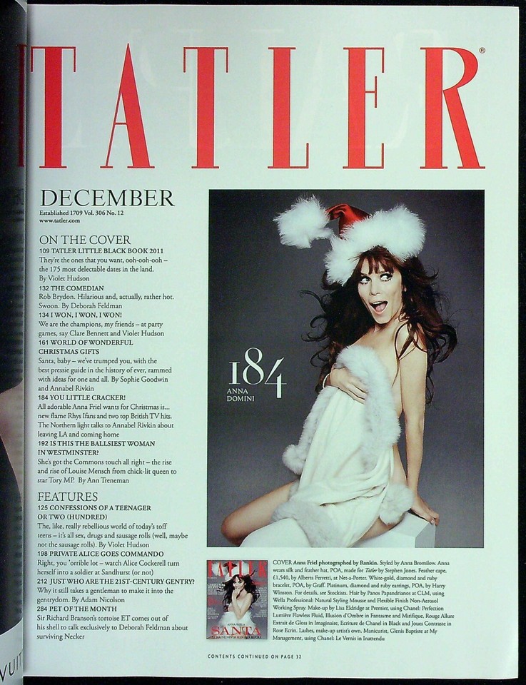 TATLER 12/2011 ANNA FRIEL as SANTA by RANKIN Alice Cockerell MICHAEL ...