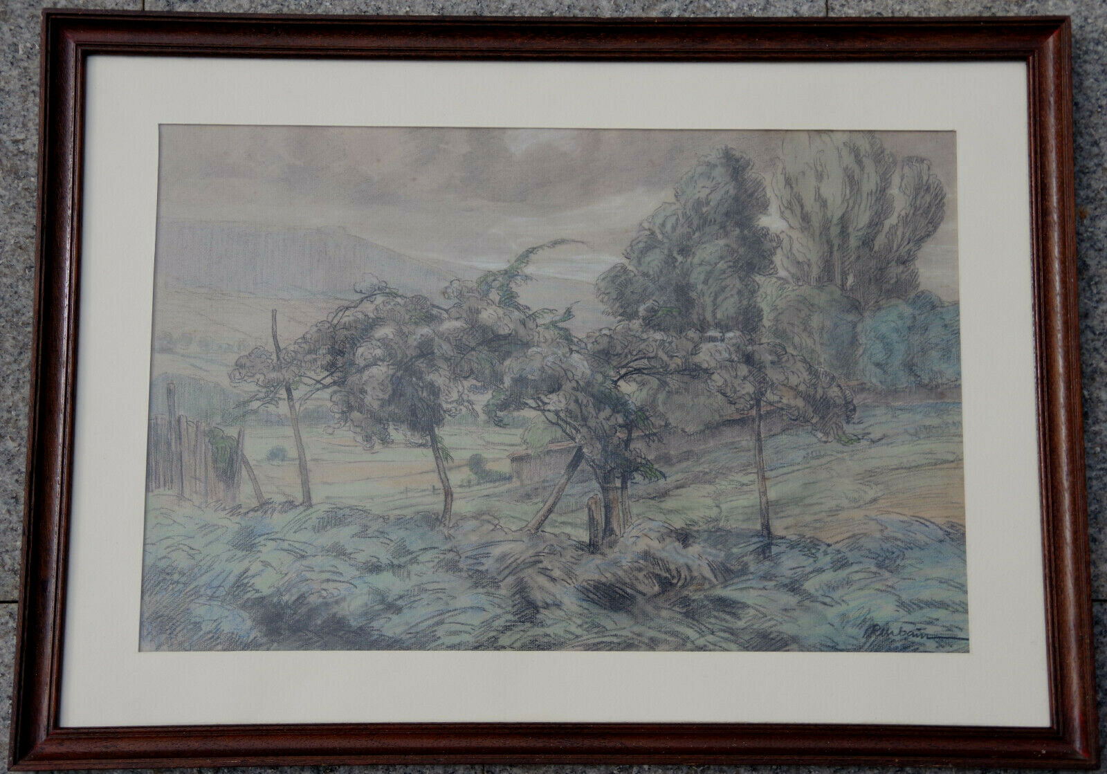 Beau dessin paysage signé Raymond Urbain artiste lorrain lorraine ...