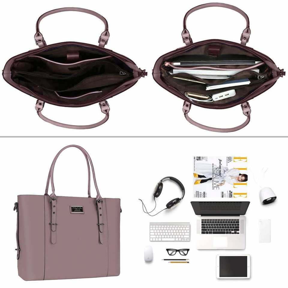 Mosiso Women PU Leather Zipper Tote Bag 15 16 inch Messenger Satchel ...