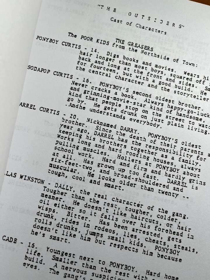 The Outsiders Movie Script Signed- Autograph Reprints- Outsiders Movie- Ponyboy | eBay