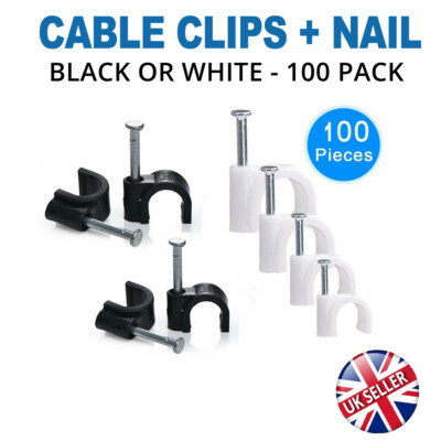 Round Black Or White Home DIY Wire Cable Clip with Fixing Nail (4-14mm ...