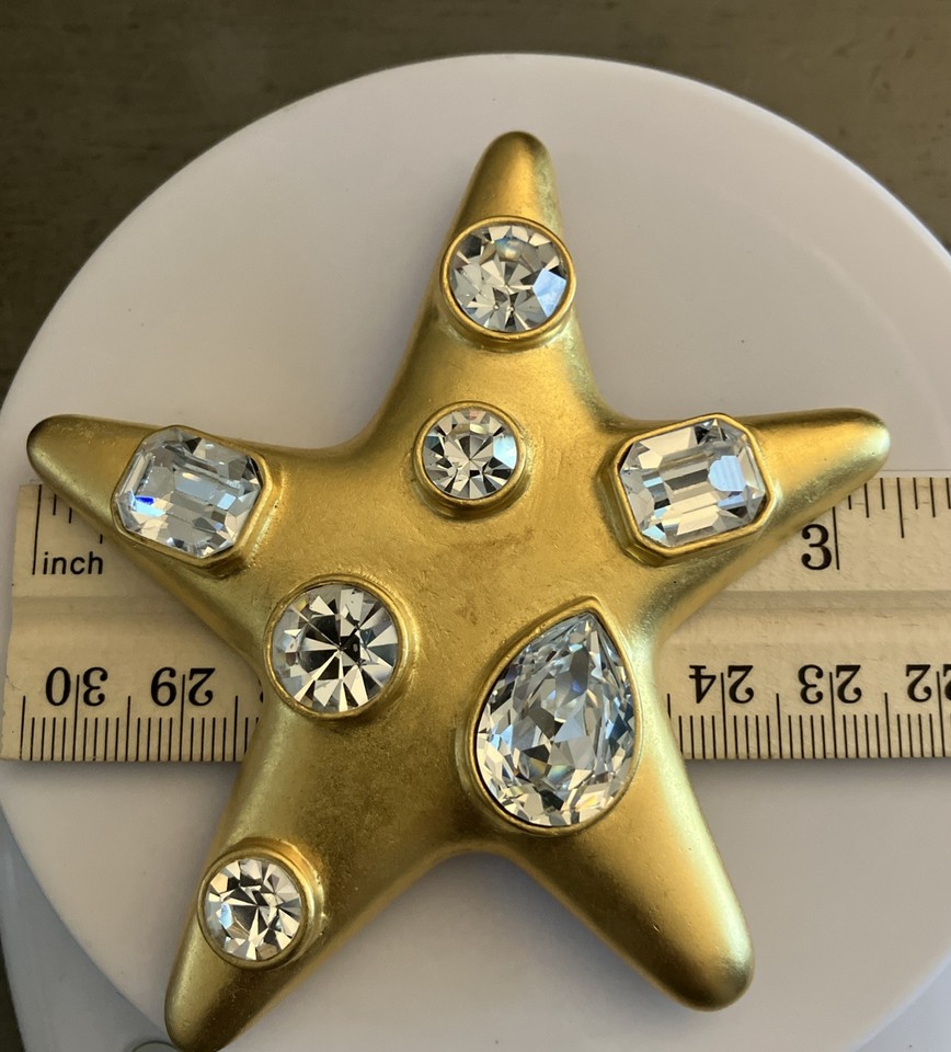 KJL Jackie Kennedy Star Brooch Crystal Satin Gold Kenneth Jay Lane | eBay