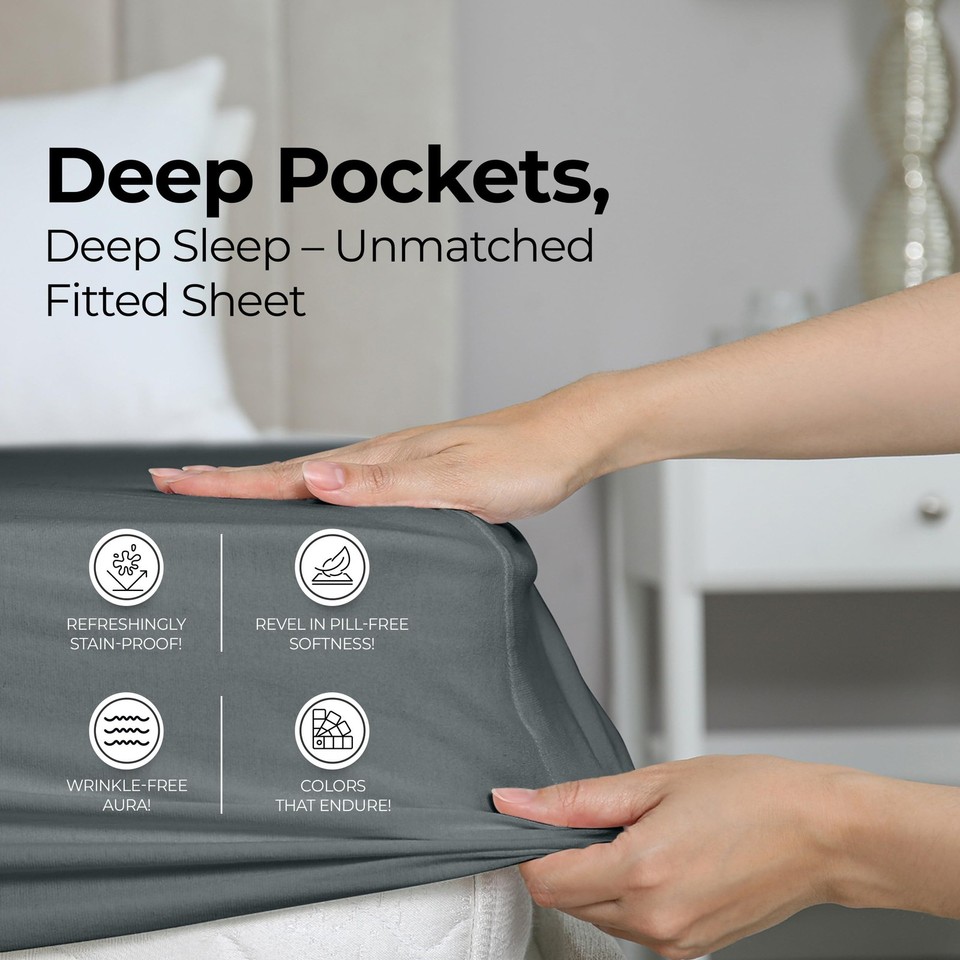 Cal King Fitted Sheet - Bottom Sheet - Deep Pocket - Soft Microfiber ...