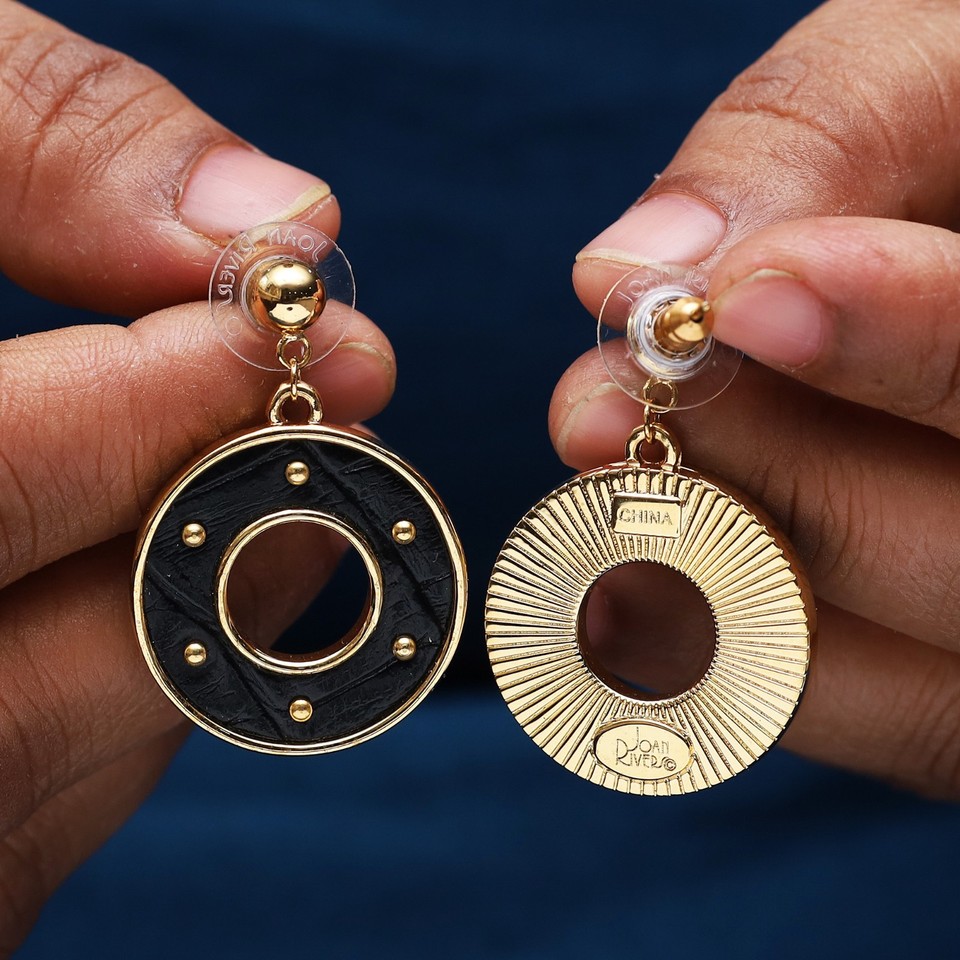 QVC Joan Rivers Black Croco Pattern Studded Hoop Earrings | eBay