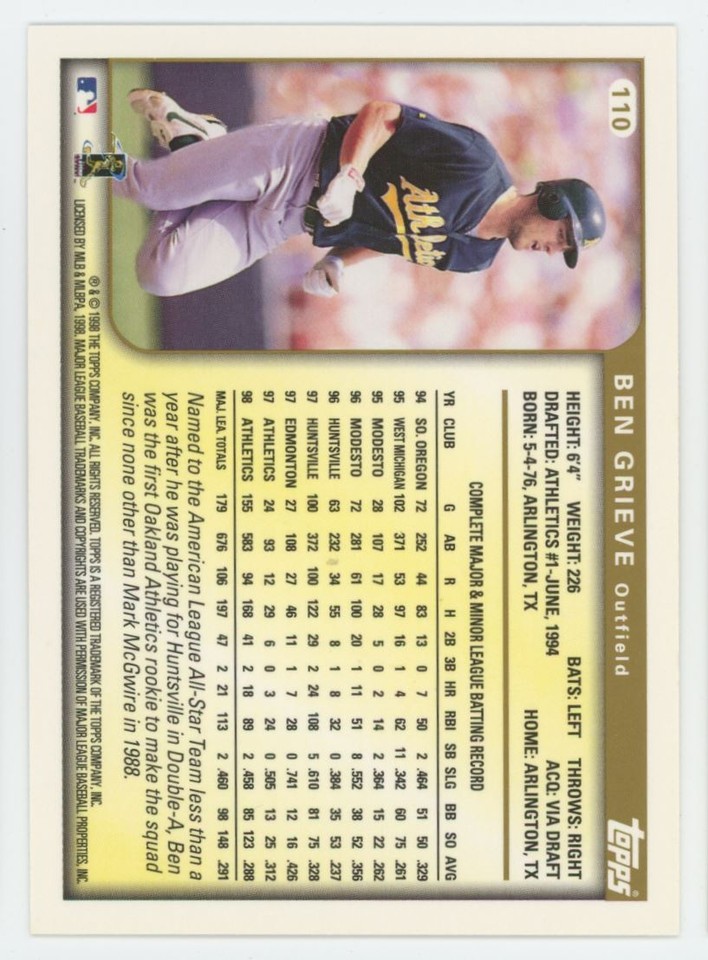 1999 Topps All-Star Cup Ben Grieve Rookie Oakland Athletics #64 | eBay