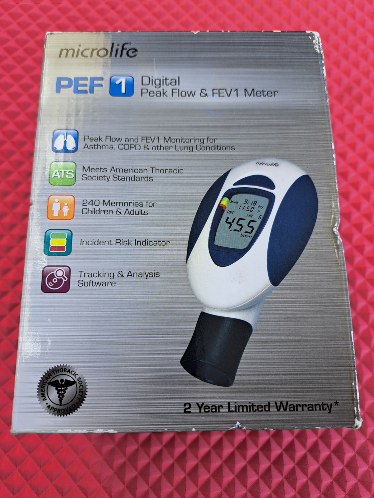 $65 Microlife PEF1 Digital Peak Flow & FEV1 Meter Monitor Asthma-COPD ...
