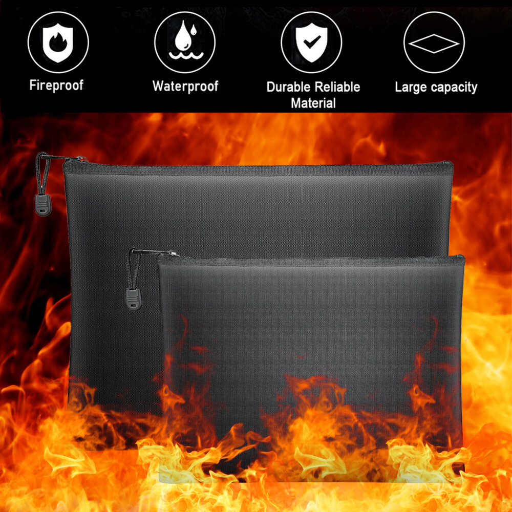 2000℉ Fire Proof Money Bag Fireproof Document Pouch Waterproof Safe ...