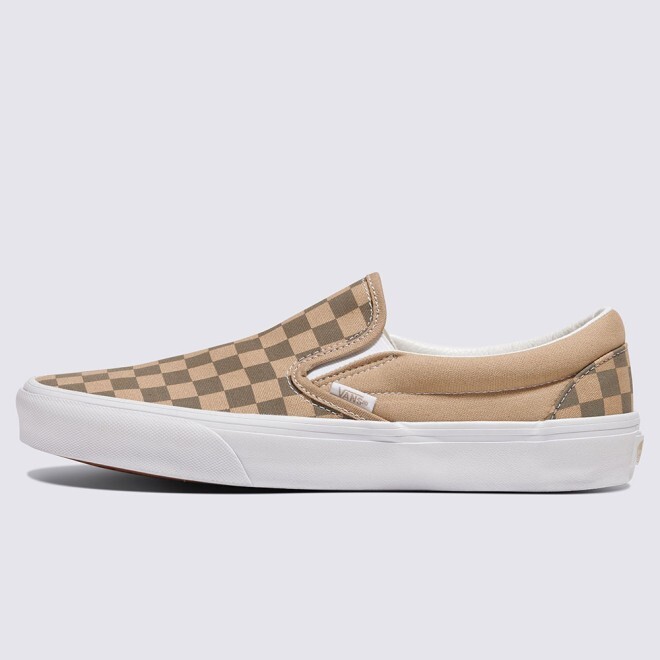 New Vans Classic Slip-On Shoes - Canvas Block Checkerboard Brown