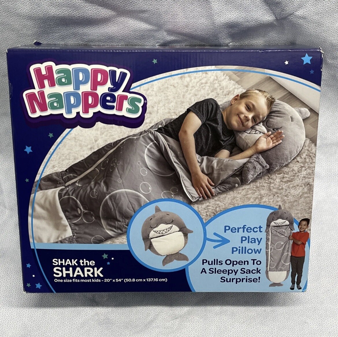 Happy Nappers Shak The Shark Play Pillow Sleepy Sack Kids Fun Snuggly ...