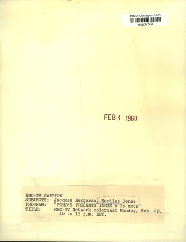 1960 Press Photo Jacques Bergerac, Marilee Jones in "Paris a la Mode ...