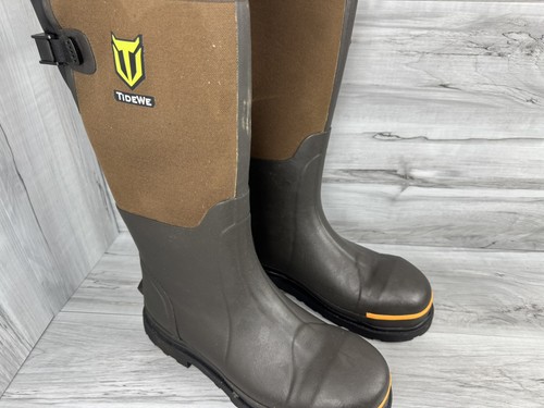 TIDEWE Rubber Neoprene Boots Men Size 10 Waterproof Steel Toe 6mm Black ...