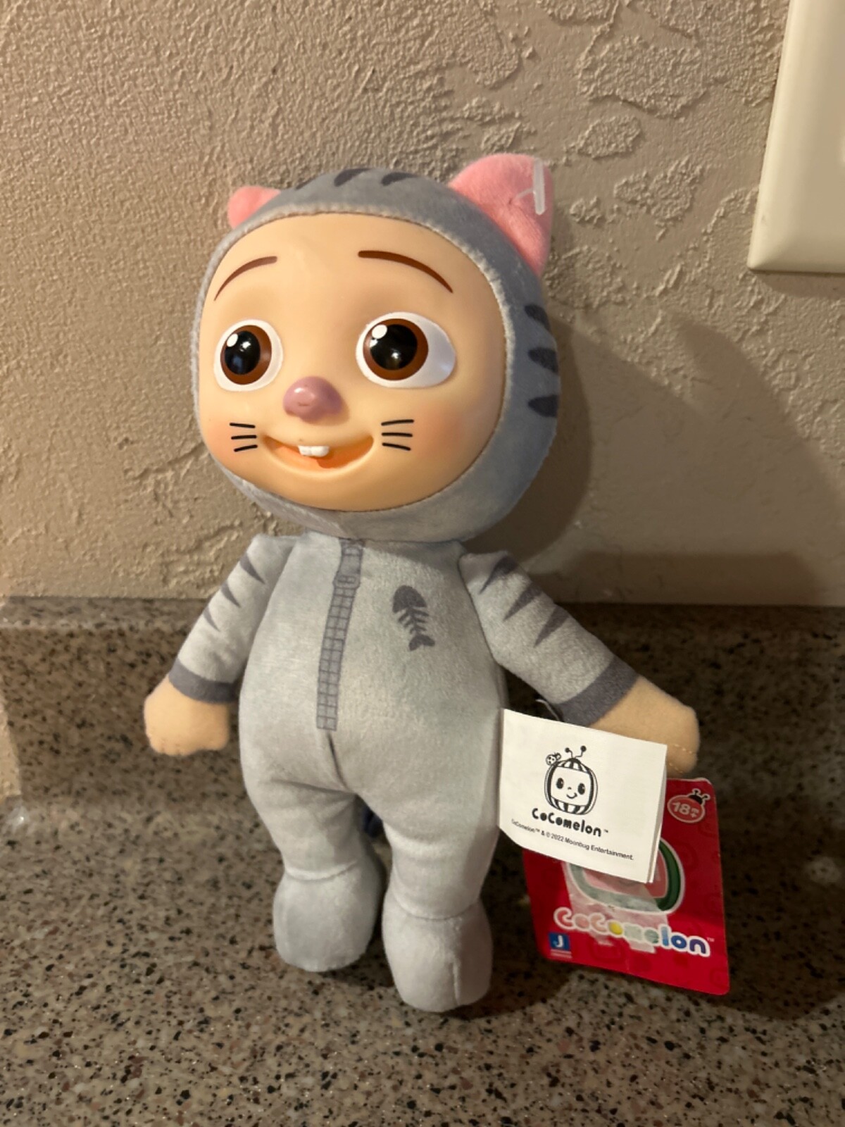 Cocomelon JJ KITTY Cat 8" Gray Plush Doll Soft Toy w/ Plastic Head ...