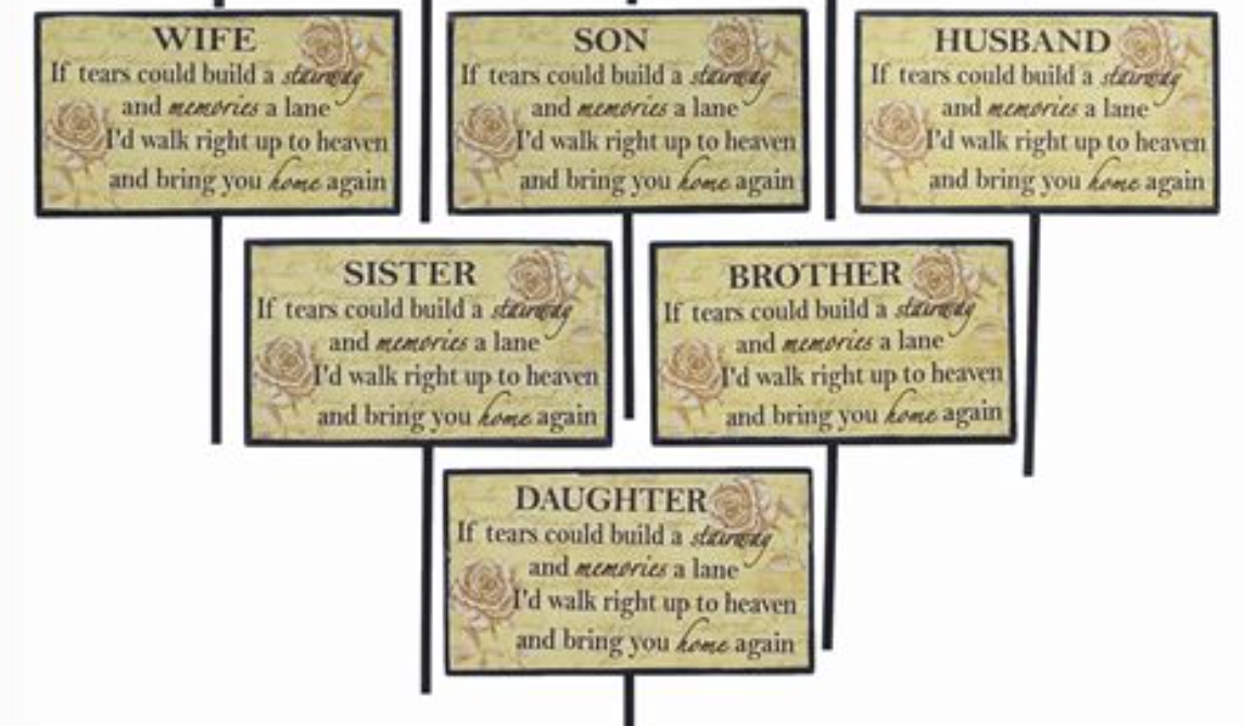 MEMORIAL GRAVE PICK STAKE STICK PLAQUE WIFE HUSBAND SON DAUGHTER ...