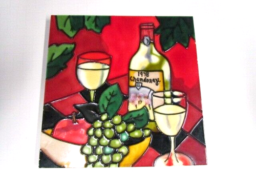 Red Vintage Wine Grape Theme Decor Resin 3D Tile Trivet or Wall Hanging ...