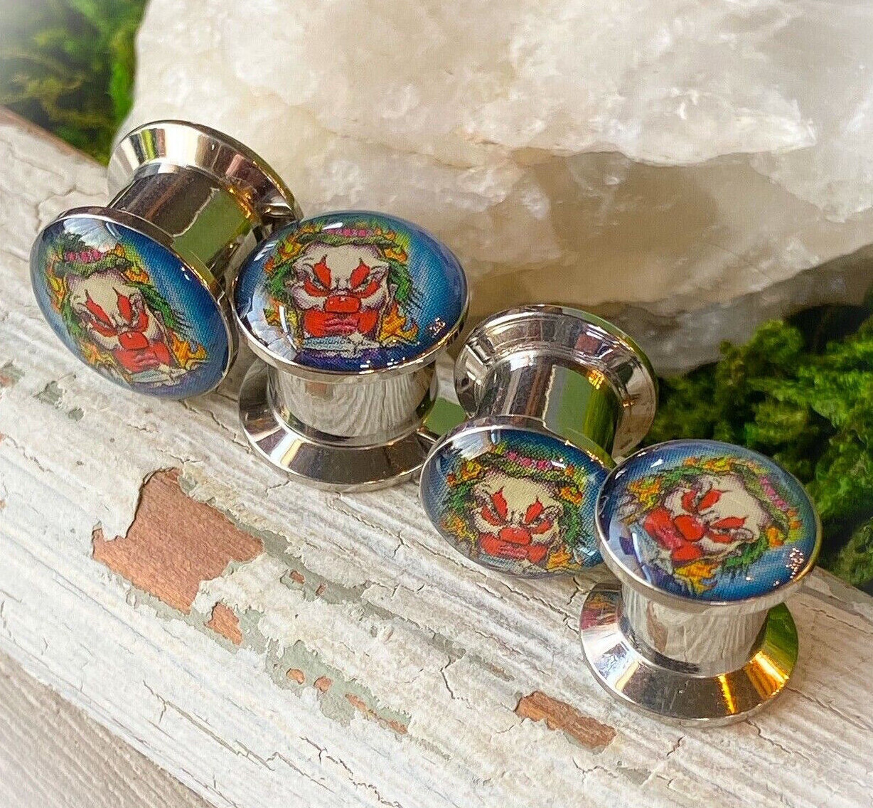 PAIR Steel Blue Insane Clown Logo Stash Plugs Gauges Earlet Pierced ...