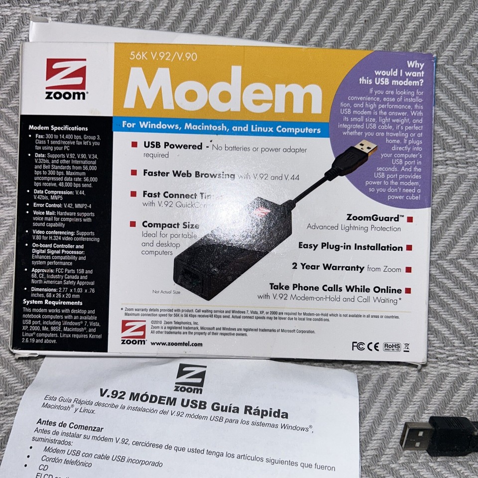 ZOOM Model 3095 56K V.92/V.90 USB Modem Mini External - Windows, Mac ...