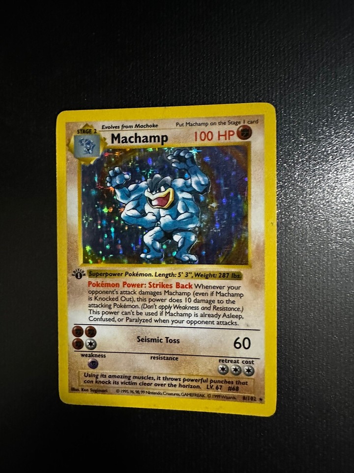 1995 1ST EDITION AUTHENTIC SUPER RARE HOLO FOIL MACHAMP POKEMON CARD ...